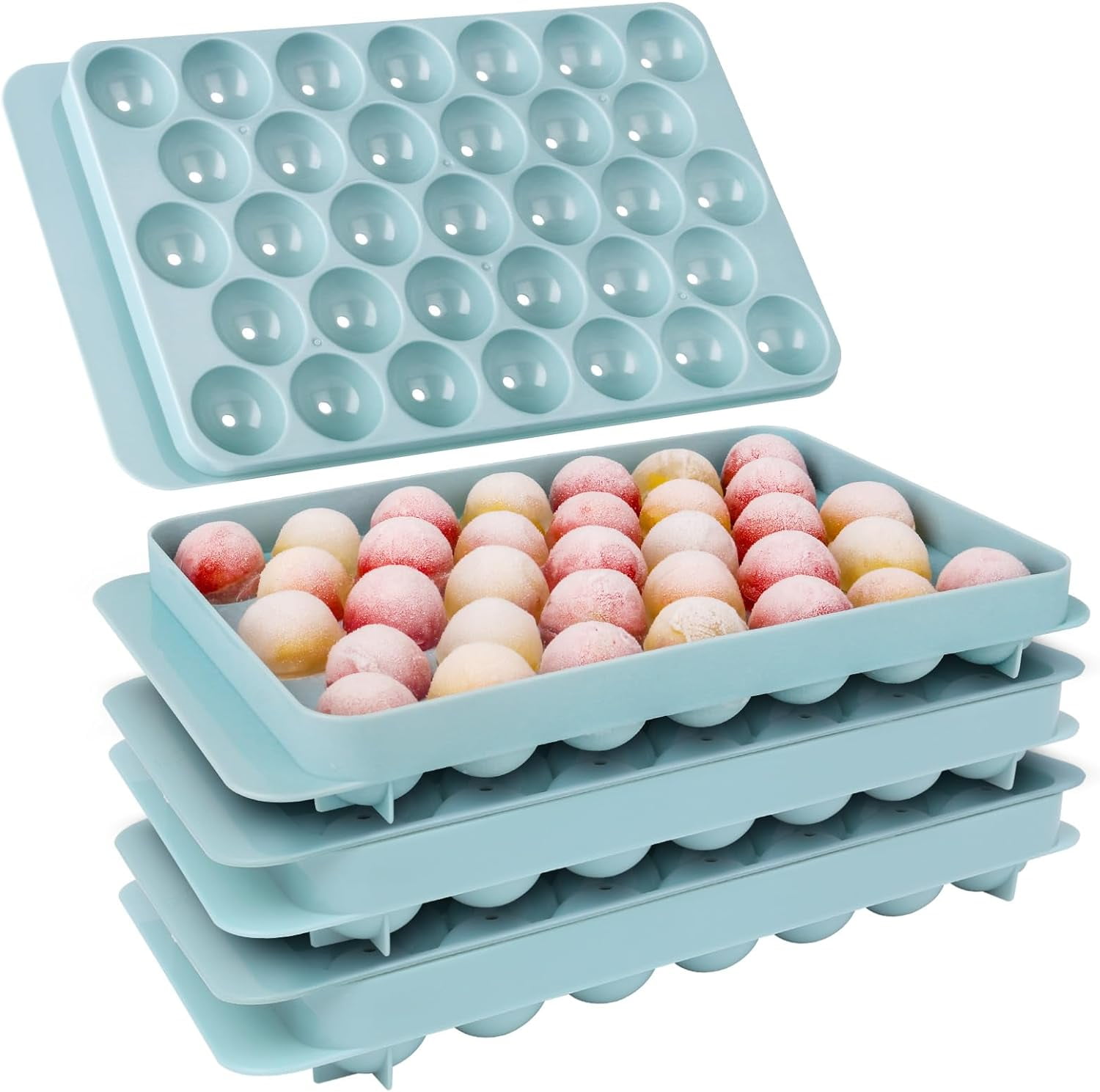 Ice Cube Trays with Lids for Freezer, 33 Sphere Ice Cube Tray with Easy ...
