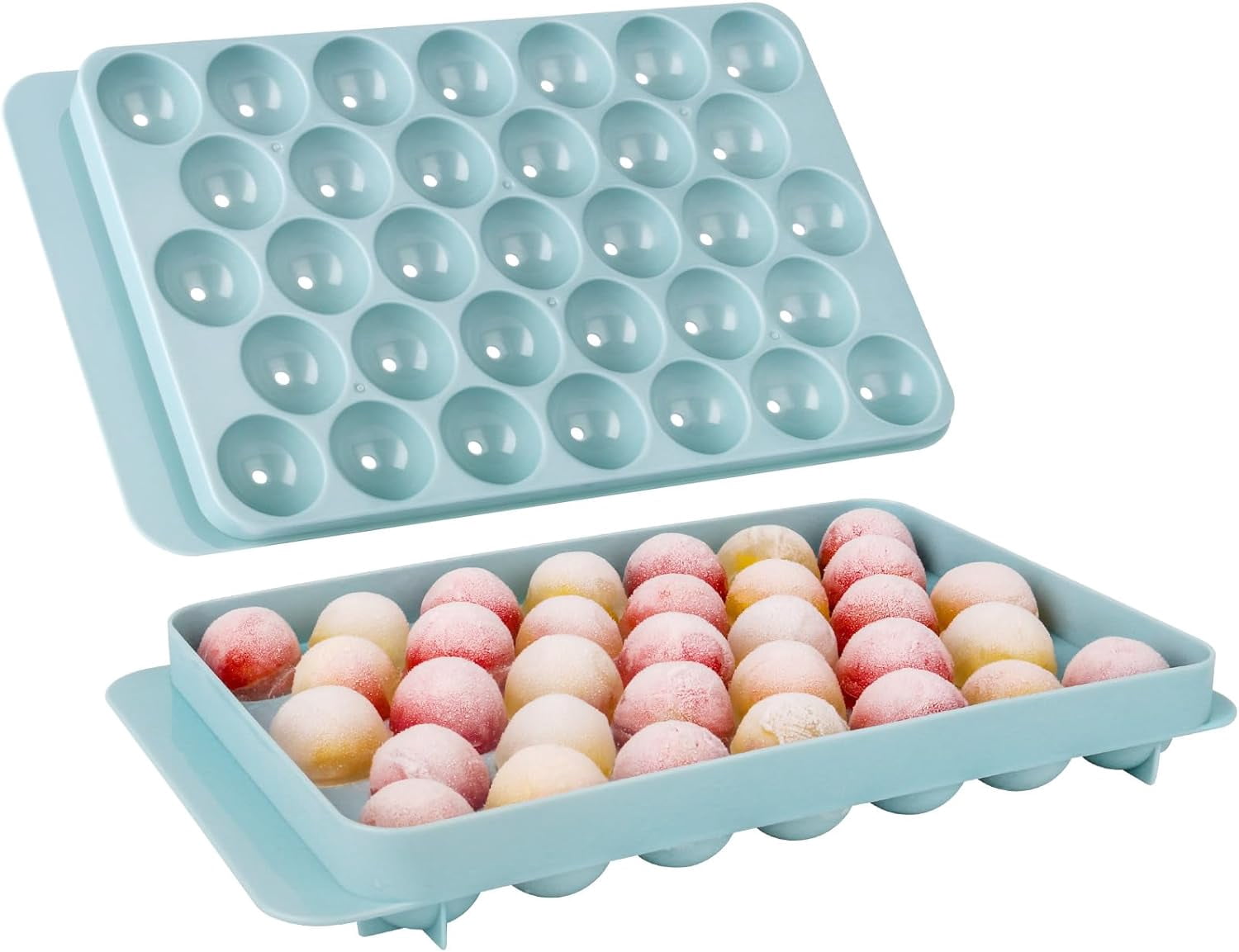 Ice Cube Trays with Lids for Freezer, 33 Sphere Ice Cube Tray with Easy ...