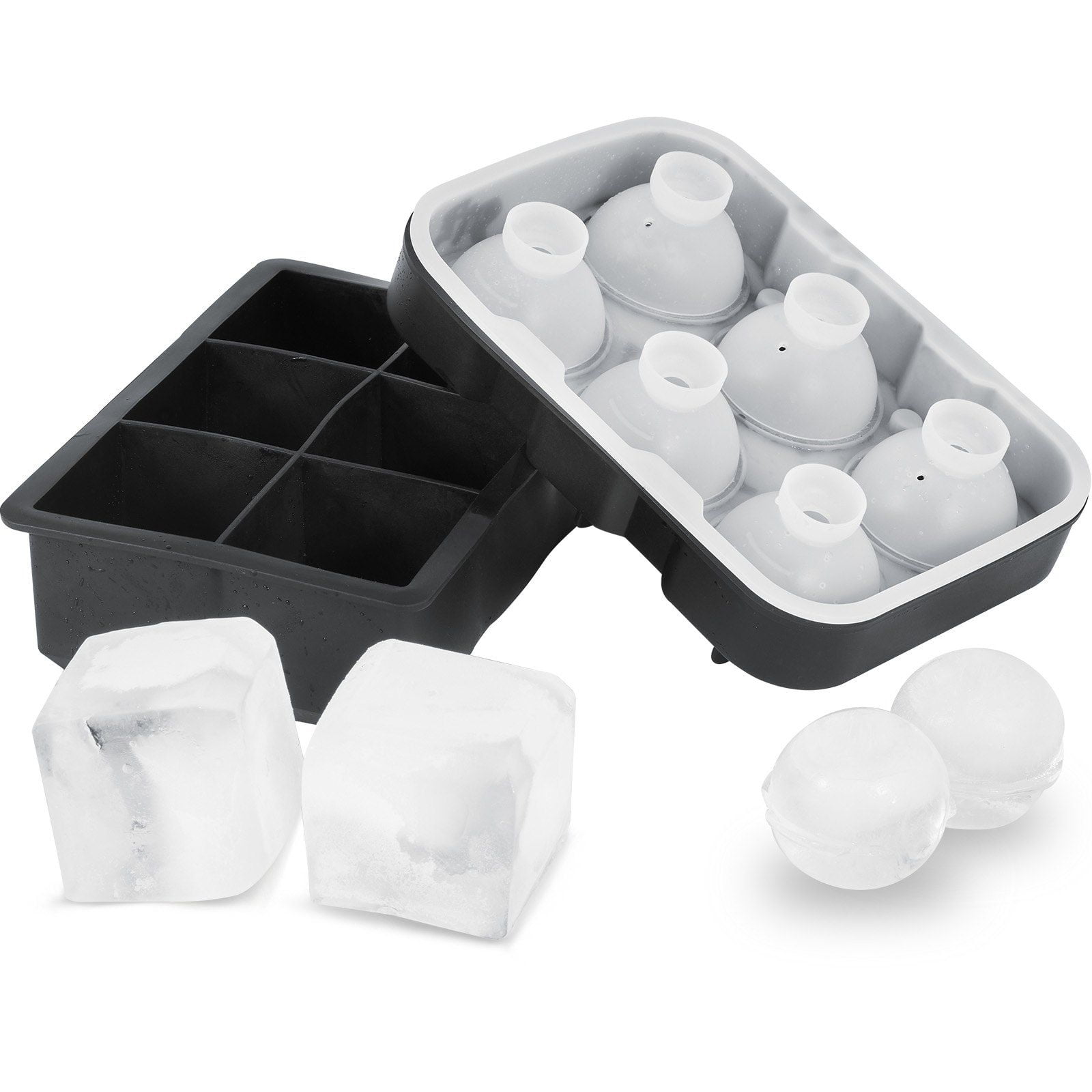 Ice Cube Trays (Set of 2), 2-in-1 Combo with Silicone Sphere Ice Ball ...