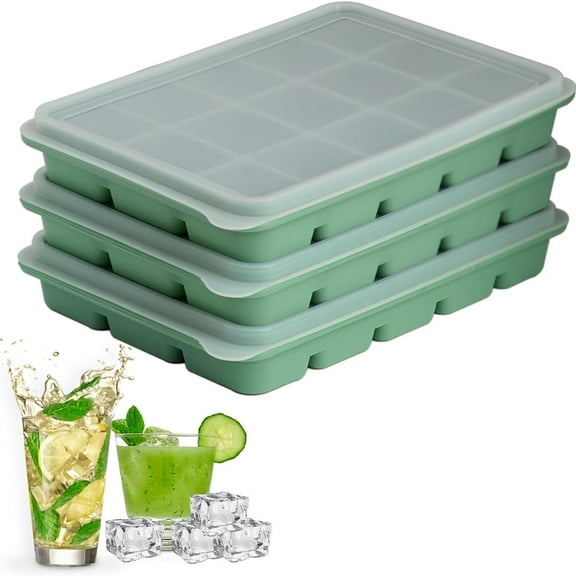 Austok Silicone Ice Cube Tray with Lid Set of 4 Easy Release Ice Mold ...