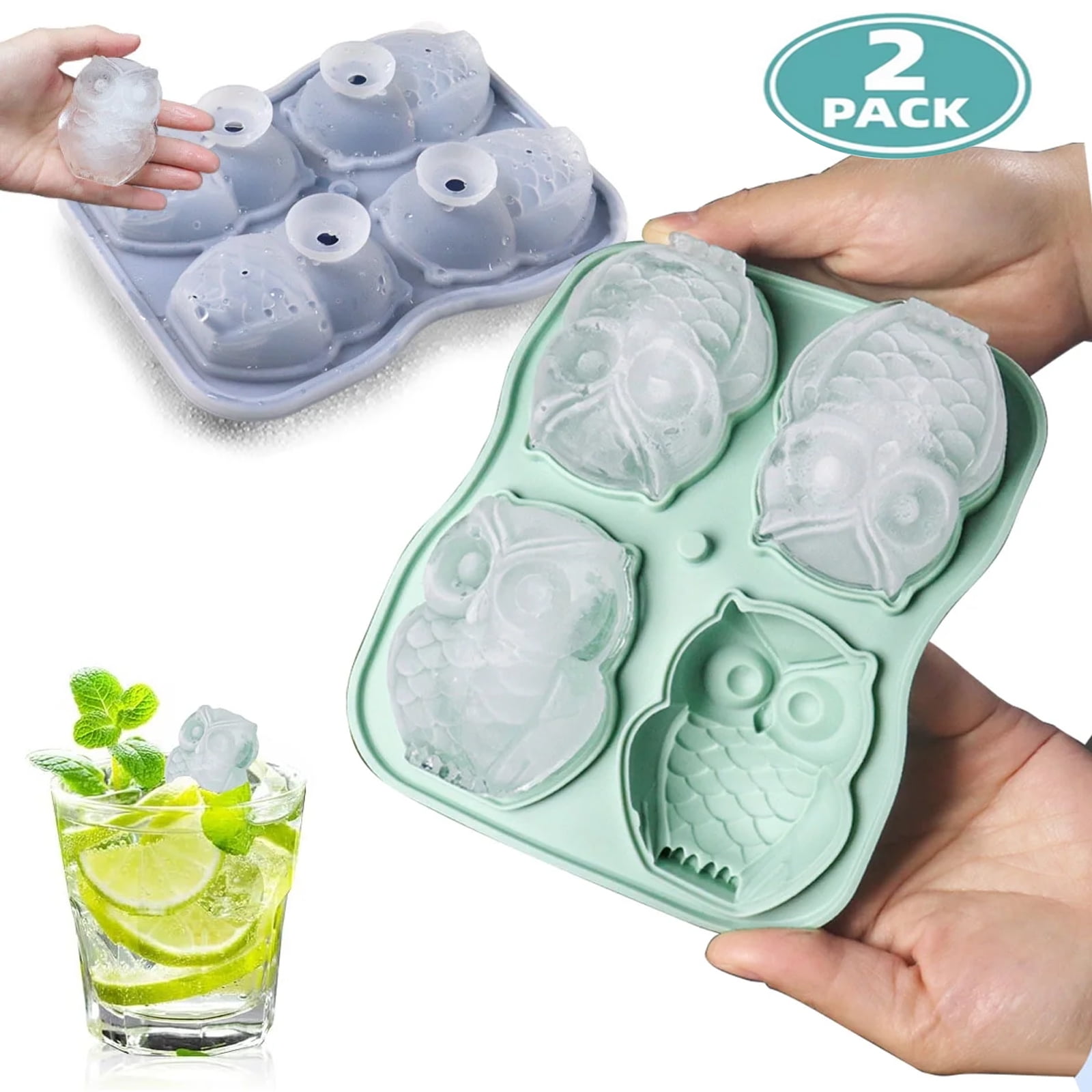 Ice Cube Trays Set of 2, Sphere Ice Ball Mold with Lid & Owl Ice Cube ...