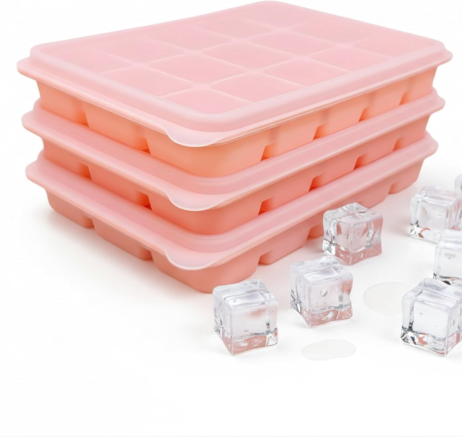 Ice Cube Trays Set of 3, Easy Release 15 Flexible Silicone Ice Cube ...