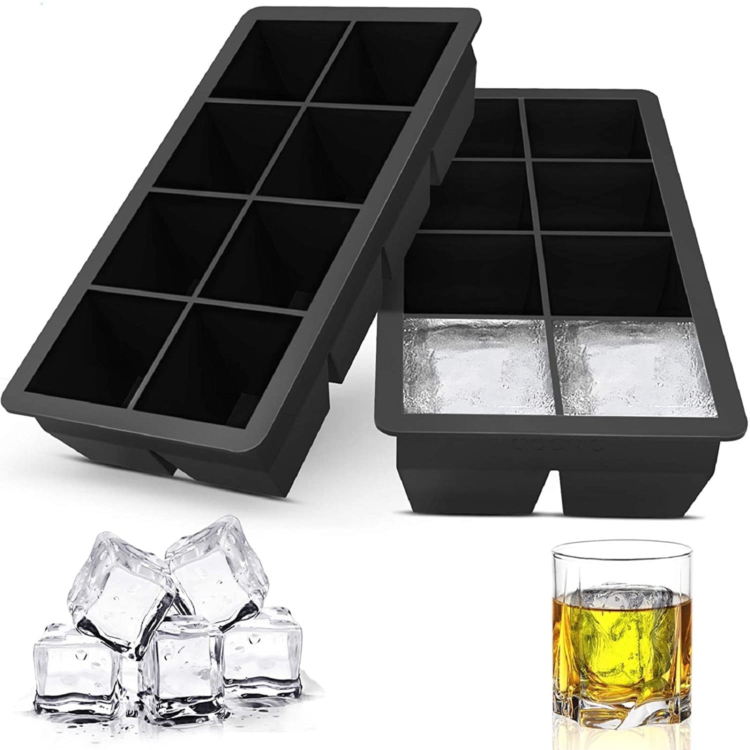 Ice Cube Trays Silicone – Large Tray Molds for making 8 Giant Ice Cubes ...