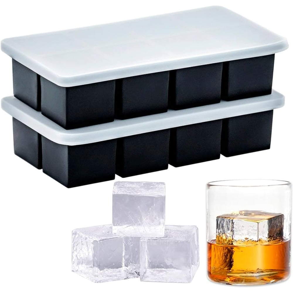 Ice Cube Trays Silicone (Set of 2),Metal Reinforced Frame Big Ice Cube ...