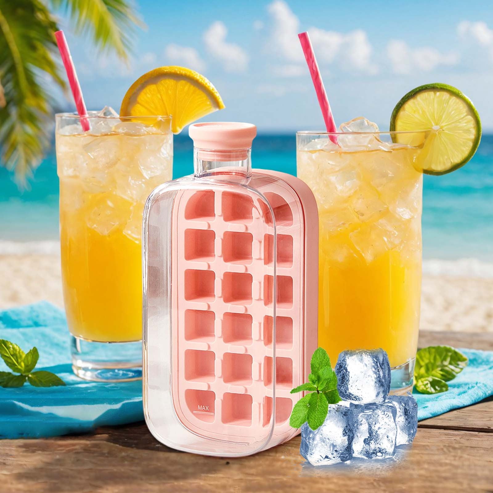 Ice Cube Trays for Freezer, Cool Curling Portable Straw Ice Cup Press ...