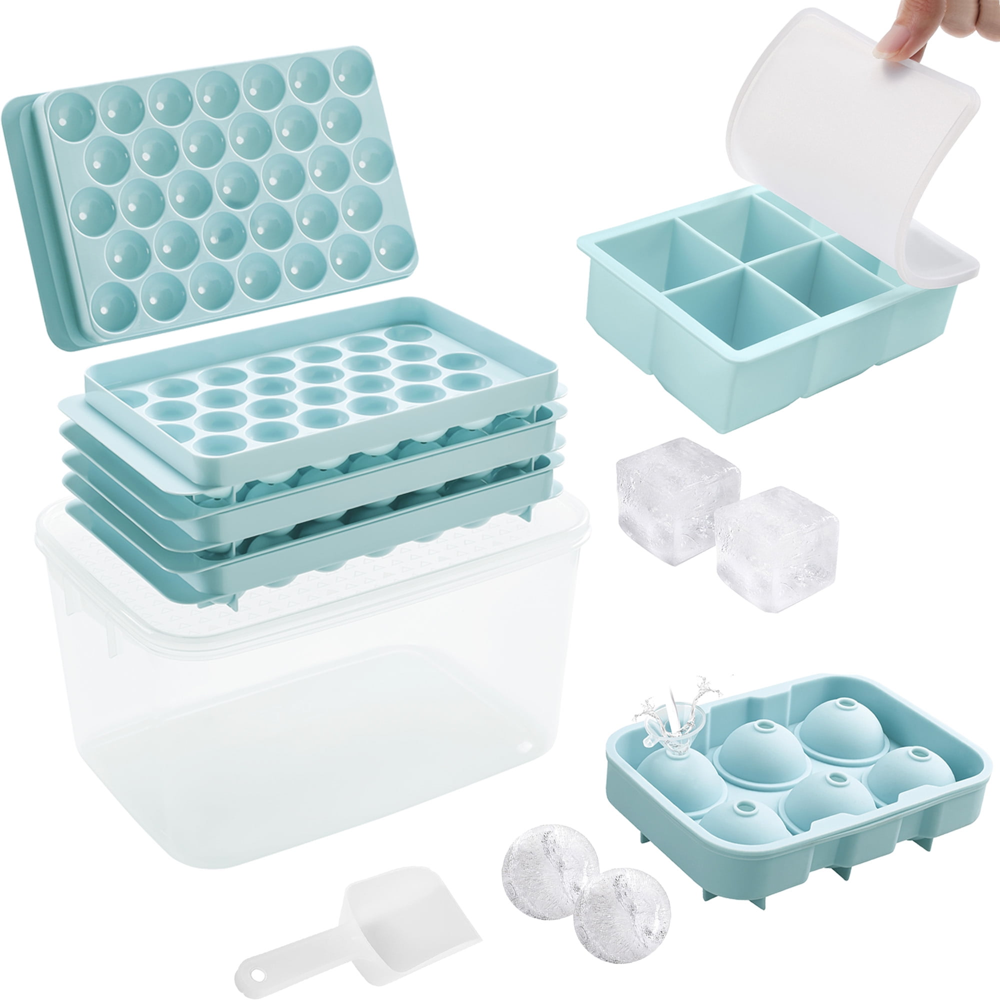Walmart Ice Cube Trays Set for Freezer with Lid, Bin & Scoop - Small ...