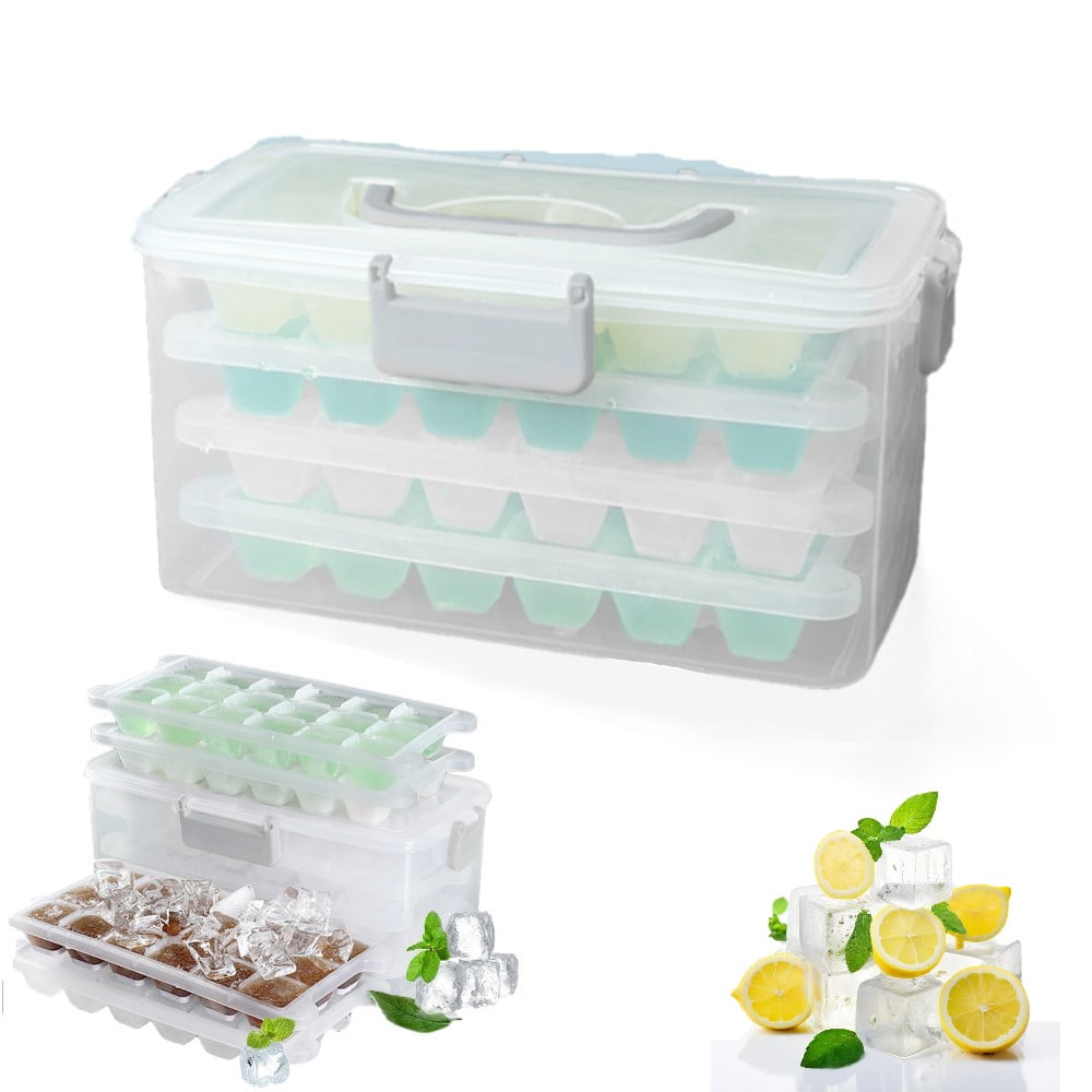 Ice Cube Trays with Lid and Bin, 4 Pack Easy Release Silicone Reusable ...