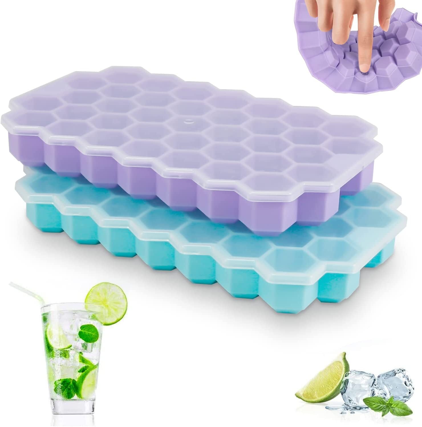 "Wattne Ice Cube Tray, 2 Pack Silicone Ice Trays with Lids, Small Ice ...