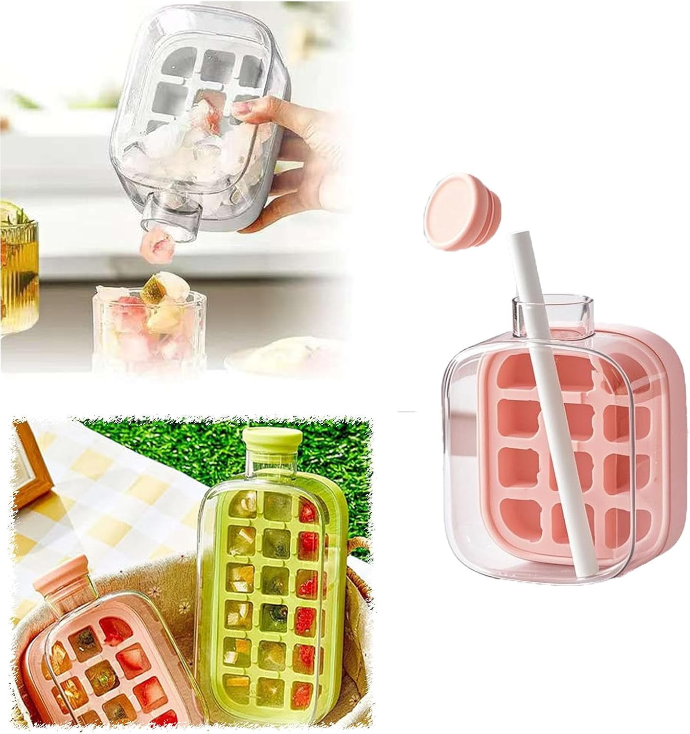 Ice Cube Water Bottle, 2-in-1 Silicone Ice Tray & Leak-Proof Water Cup ...