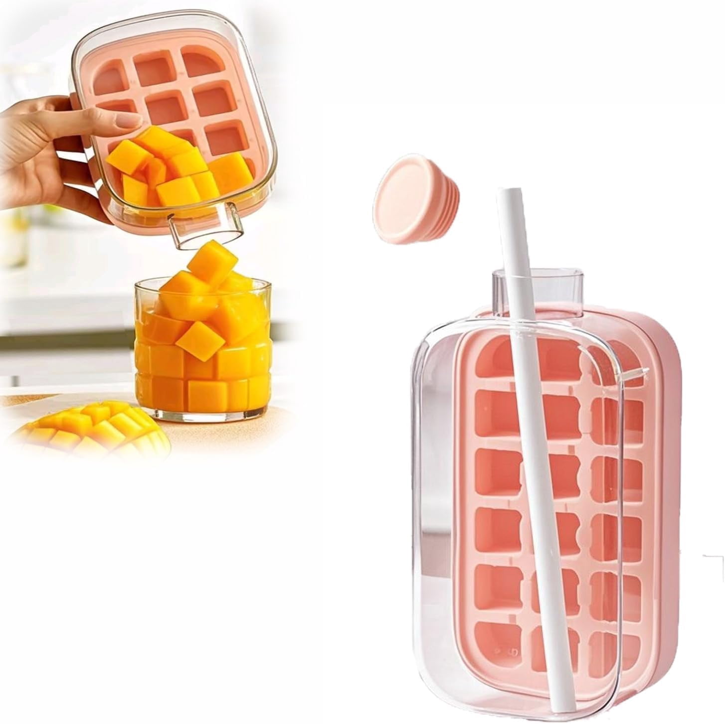 Ice Cube Water Bottle, 2-in-1 Silicone Ice Tray & Leak-Proof Water Cup ...