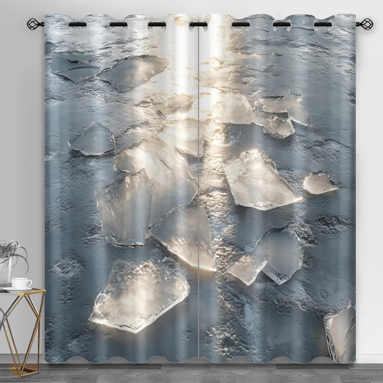Ice Cubes Print Blackout Curtain, Ice Surface Thermal Insulated ...