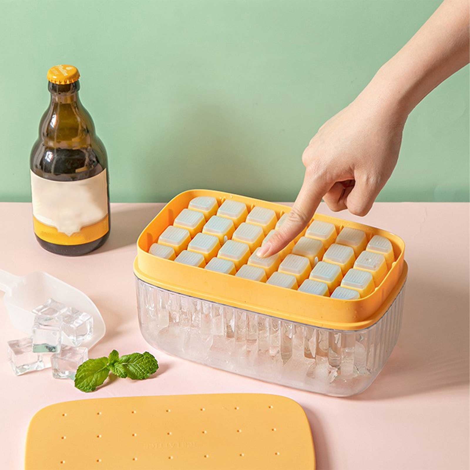 Ice Cubes Tray with Lid and Bin Press Type Easy Release 28Pcs Ice Cubes ...