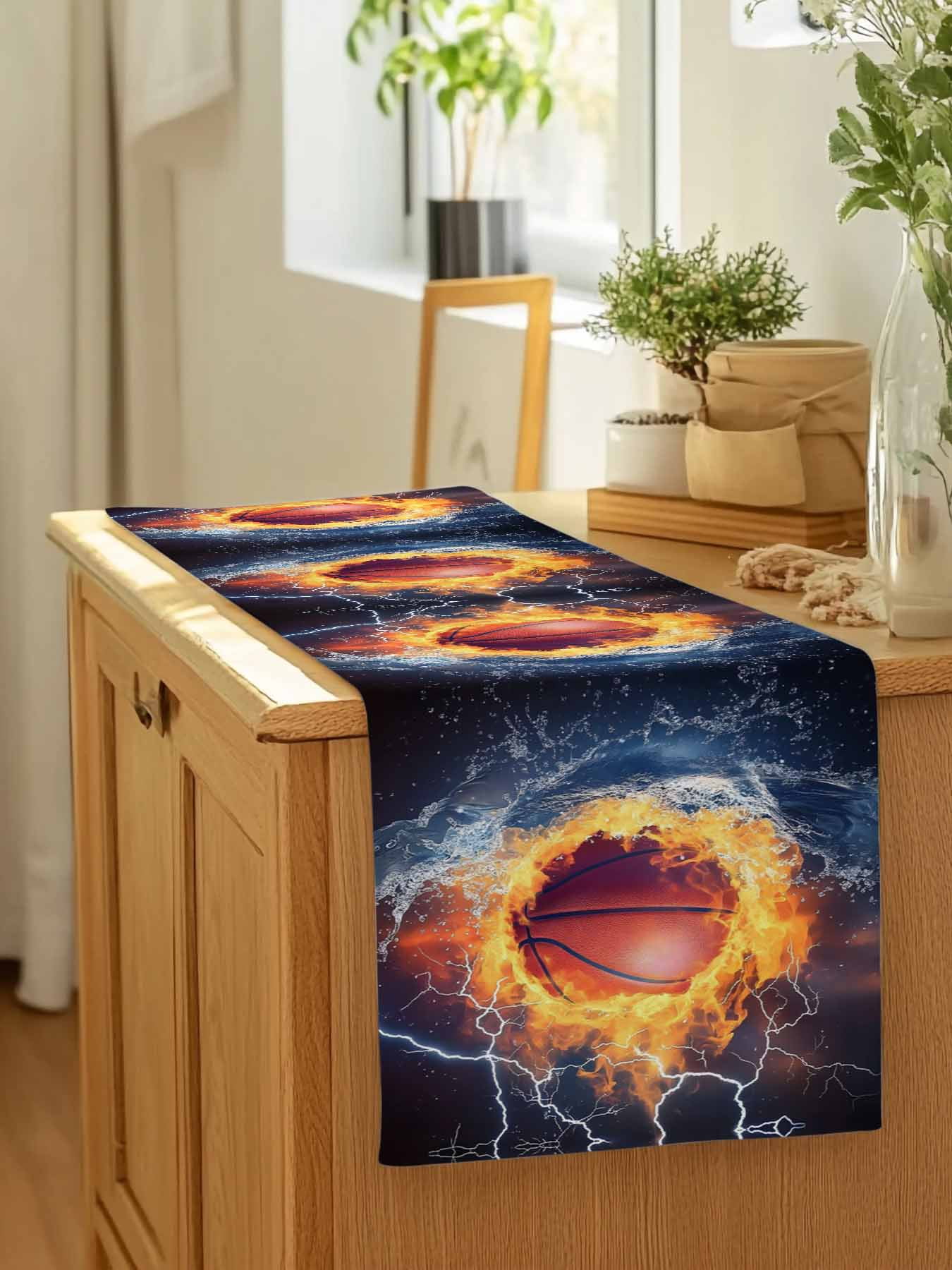 Ice Fire Basketball Sport Table Runner 13x90in Non-Slip Cotton Linen ...