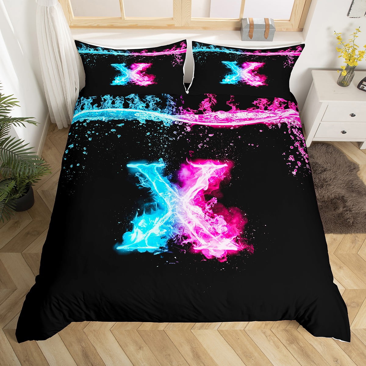 Ice And Fire Comforter Cover, Letter X Decor Duvet Cover King For Kids ...