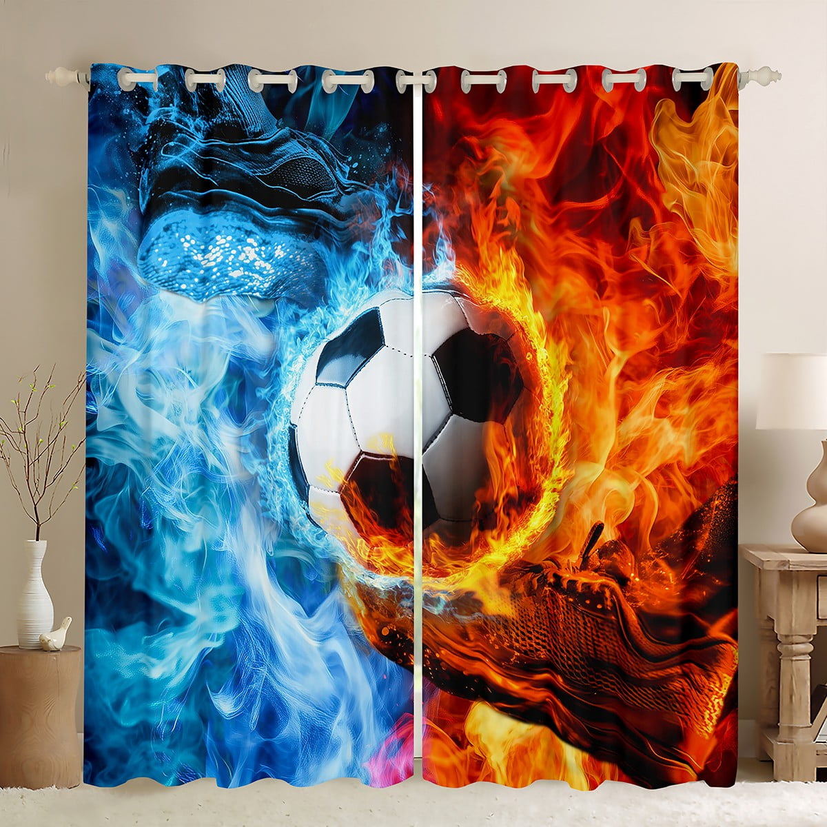 Ice Fire Football Curtains,Sports Themed Curtains Bedroom Decor,Ball ...