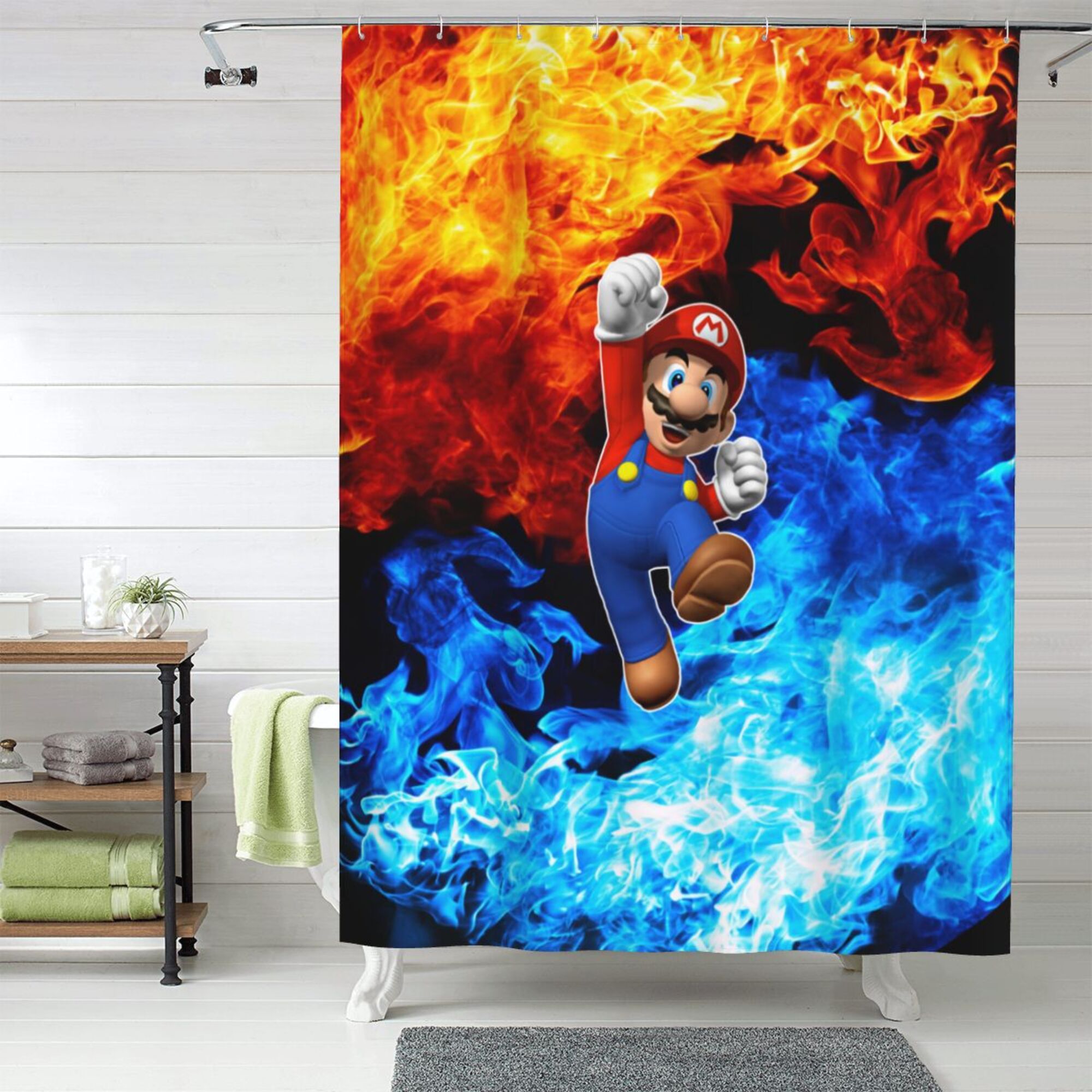 Ice and Fire Super Mario Shower Curtain, 60 x 72 inch Waterproof Fabric ...