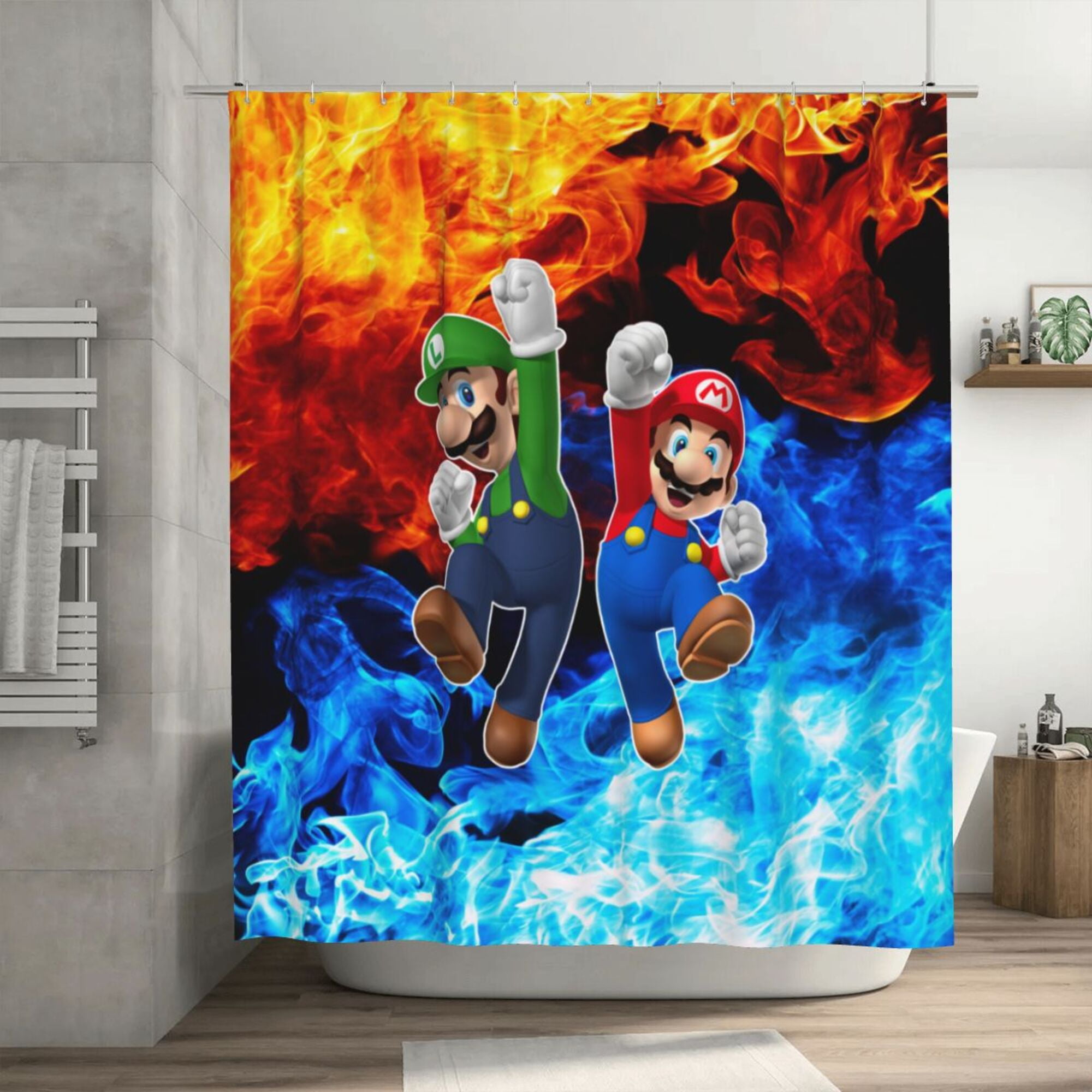 Ice and Fire Super Mario Shower Curtain, 72 x 72 inch Waterproof Fabric ...