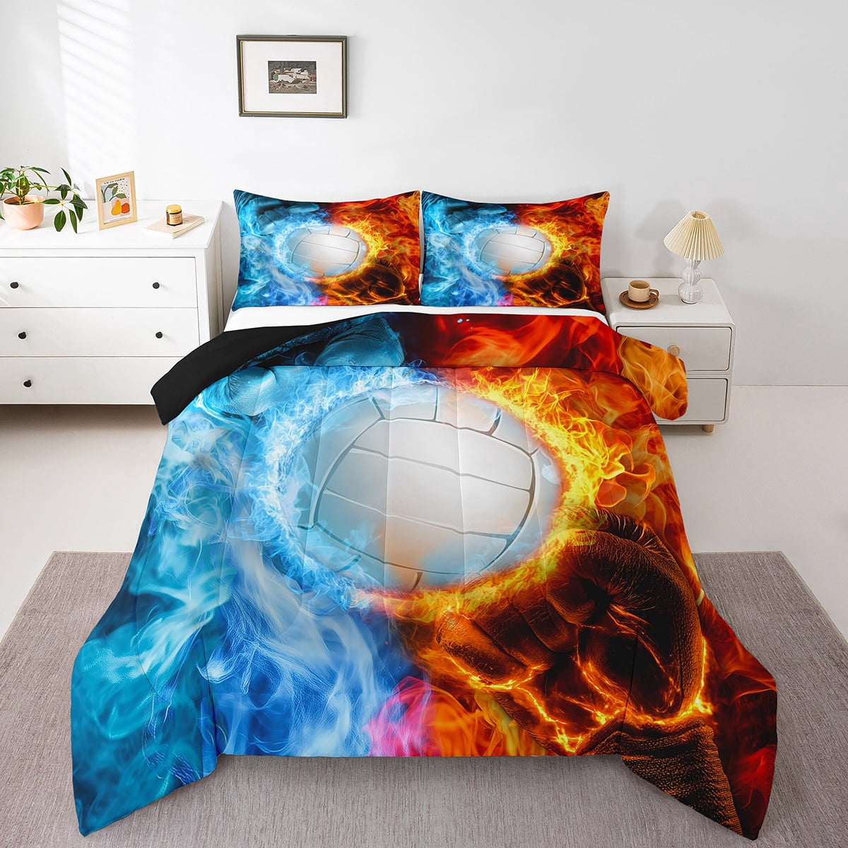 Ice Fire Volleyball Bedding Set,Sports Themed Comforter Set Volleyball ...