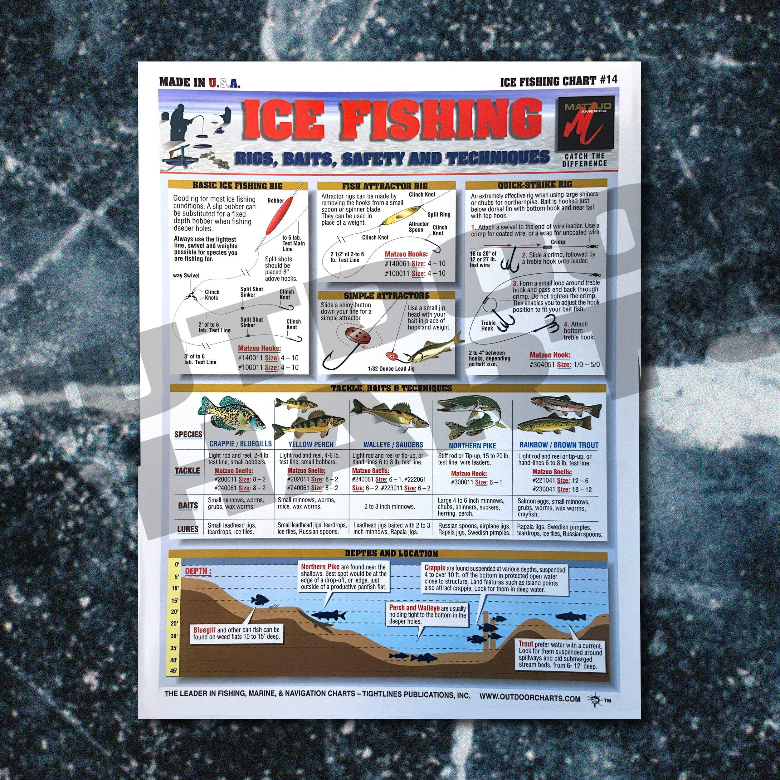 Ice Fishing Chart #14 (Rigs, Baits, Safety Techniques)- Waterproof ...