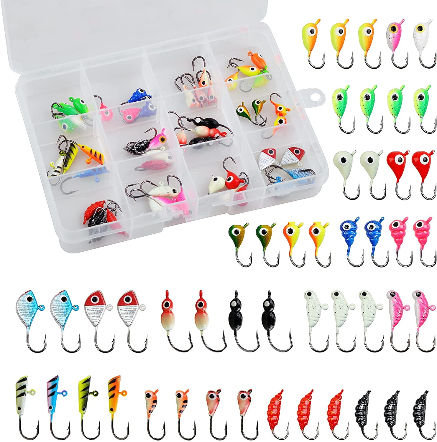 Ice Fishing Jigs Lures kit,48pcs Luminous Ice Fishing Gear Crappie ...