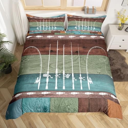 Ice Fishing Rod Duvet Cover Go Fishing Bedding Set Fishing Gifts for ...
