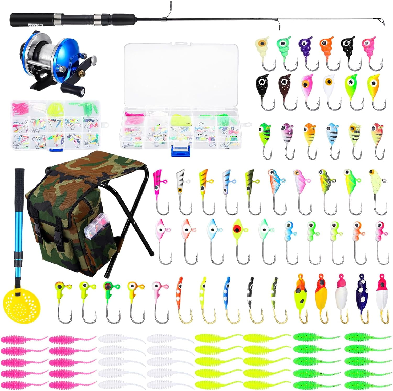 Ice Fishing Rod and Reel Combo Ice Fishing Gear with Folding Backpack ...
