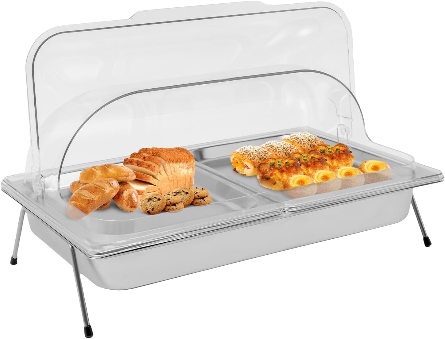 Ice Food Serving Display Tray with Clear Roll Top Cover, Reusable ...