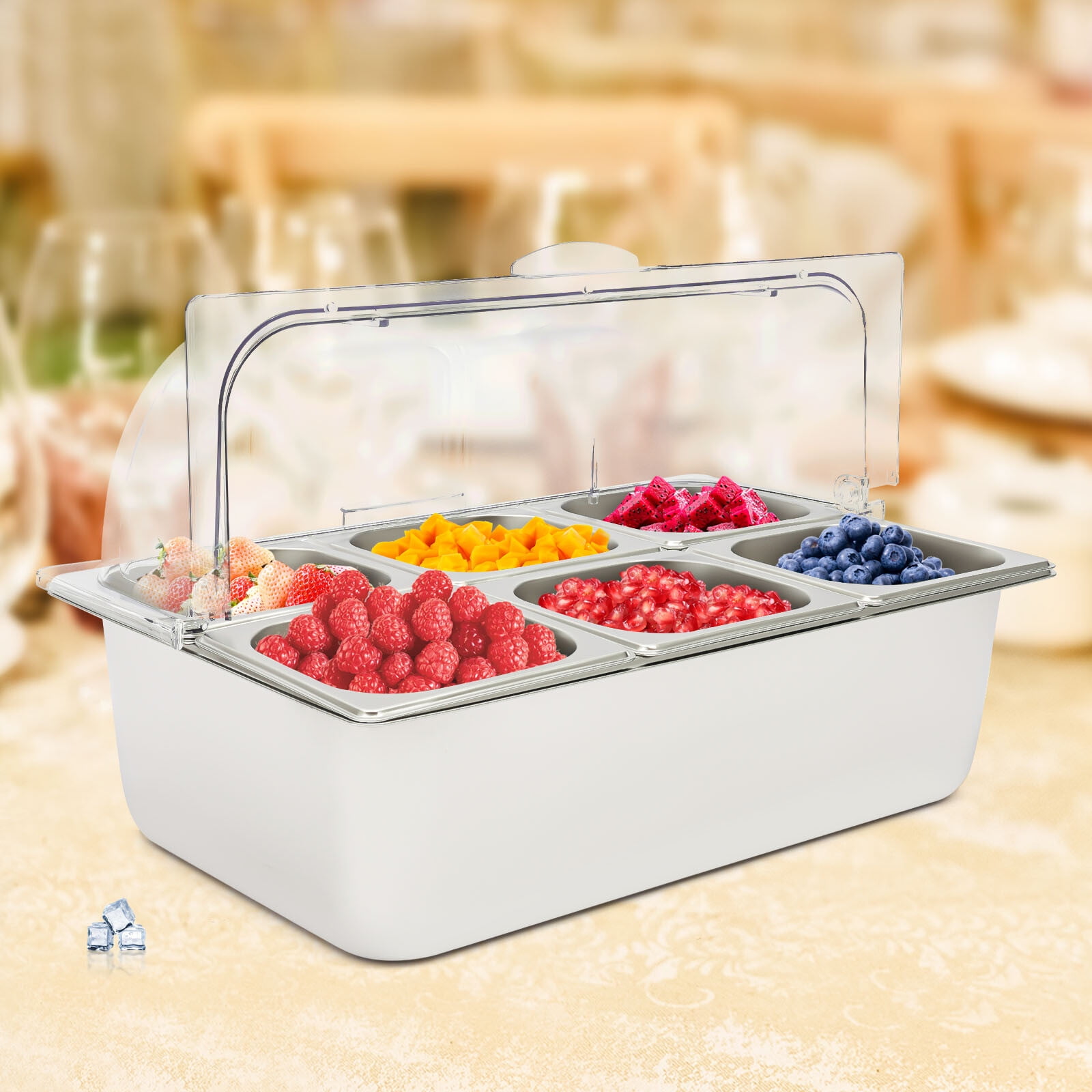 Ice Food Serving Display Tray with Clear Roll, Top Cover Buffet Cold ...
