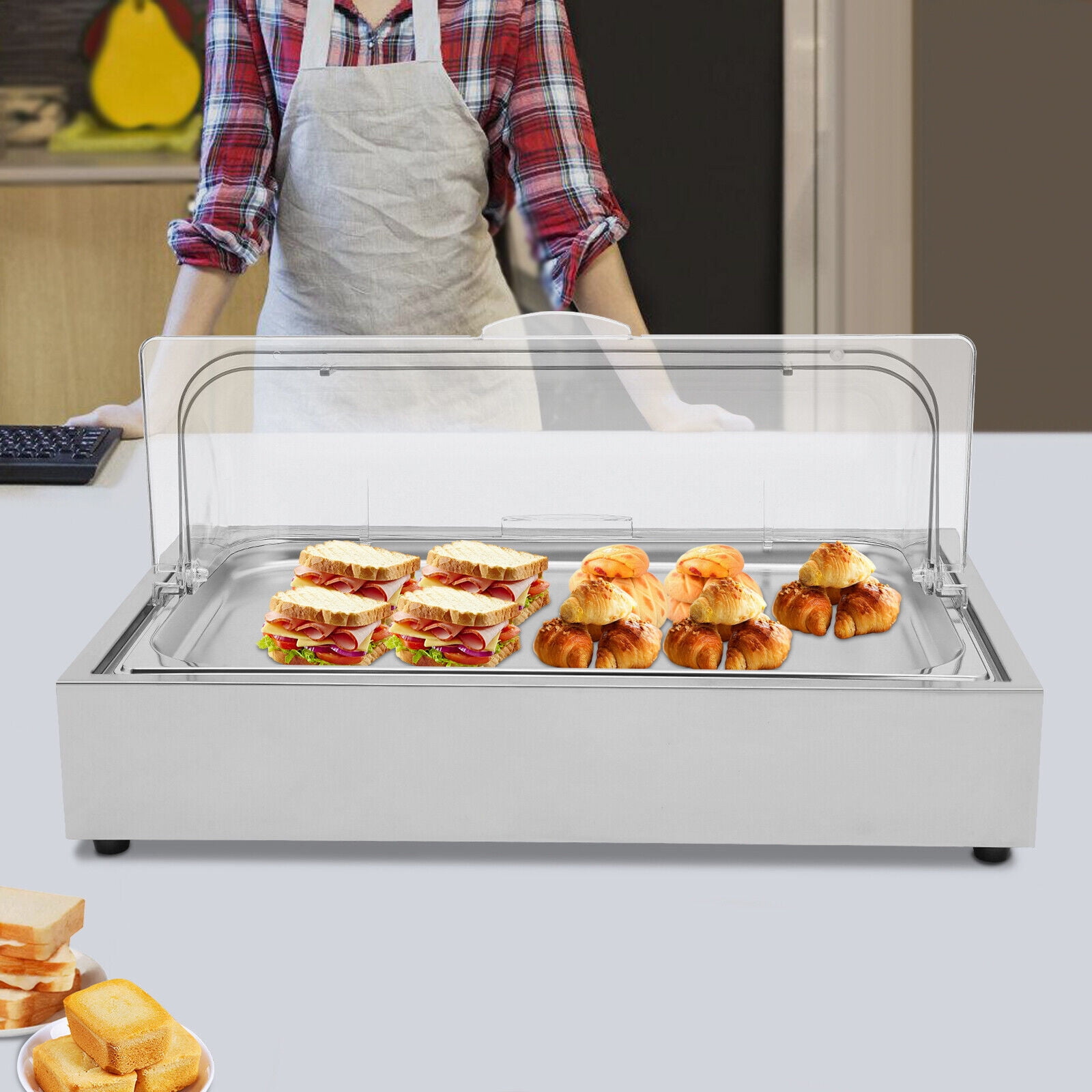 Ice Food Serving Display Tray with Clear Roll Top Cover for Buffet Cold Serving - Walmart.com