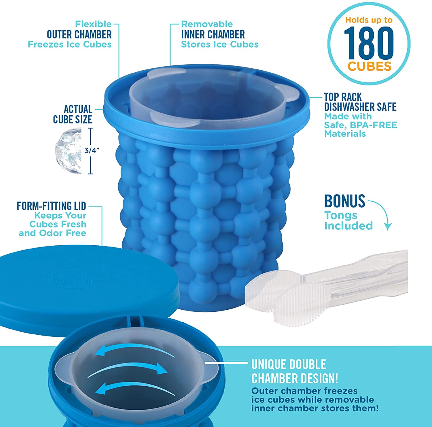 Ice Genie Deluxe The Original Ice Cube Maker| Holds Up to 180 Ice Cubes ...