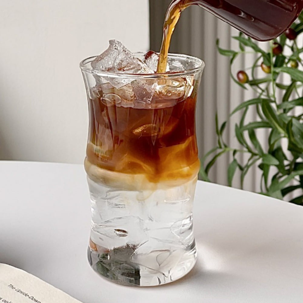 Ice Glass Cup-13.9oz Bamboo Shaped Design Glass Coffee Mug,Beer Glasses ...
