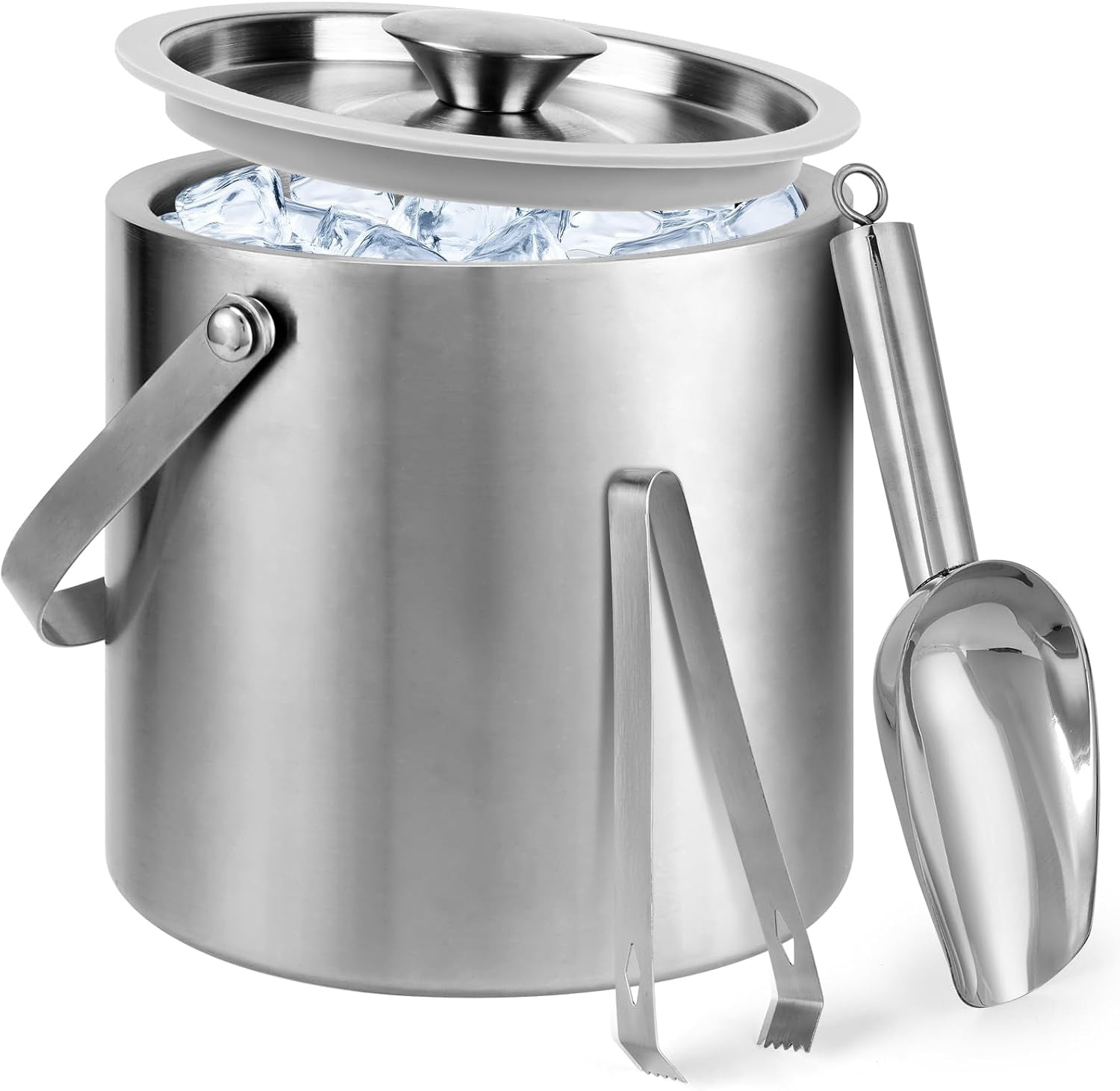 Ice Granule Bucket 3L Double Wall Ice Bucket with Lid,Scoop,Tongs ...