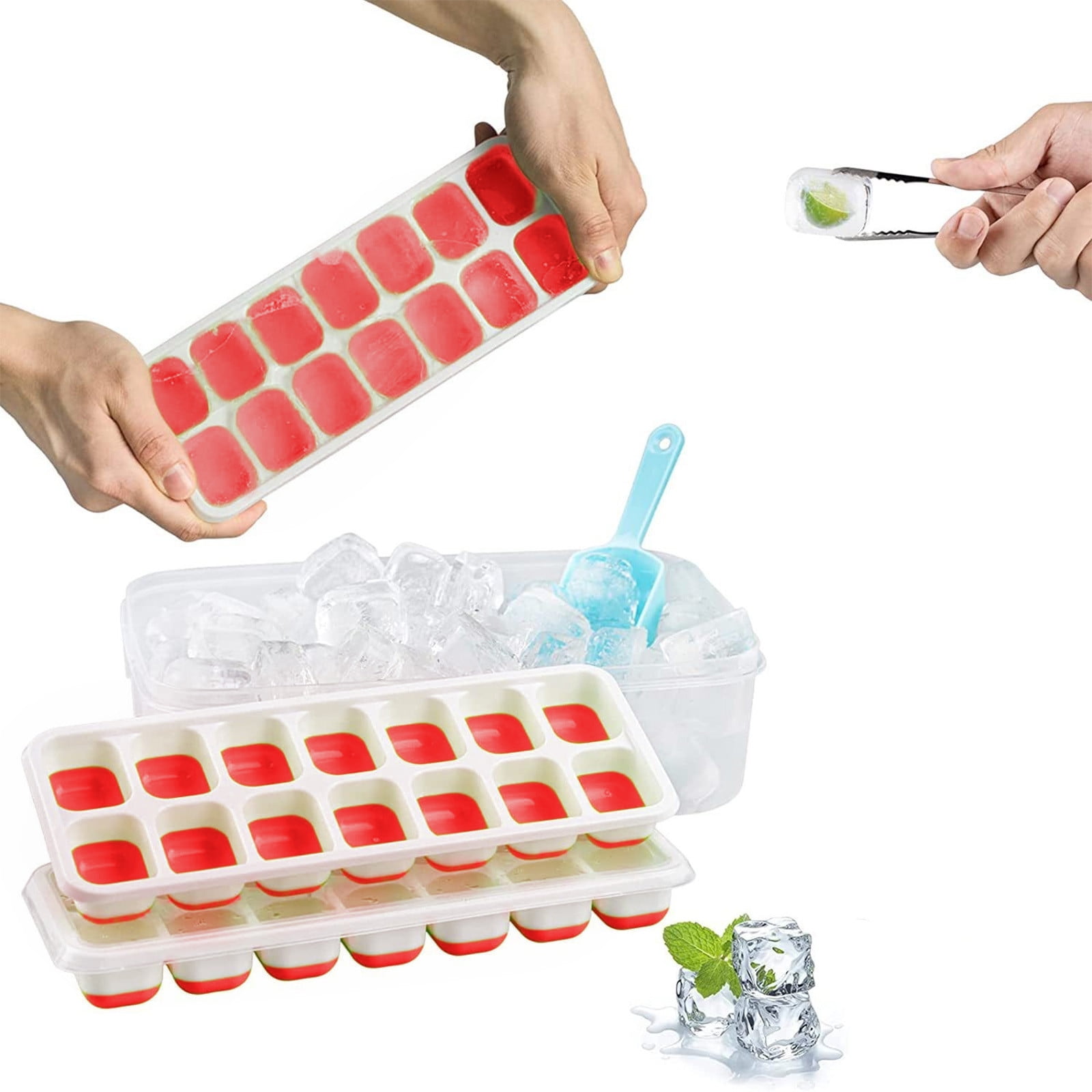 Ice Grids Silica Gel Ice Cube Trays with Spill-Proof Removable Lids ...