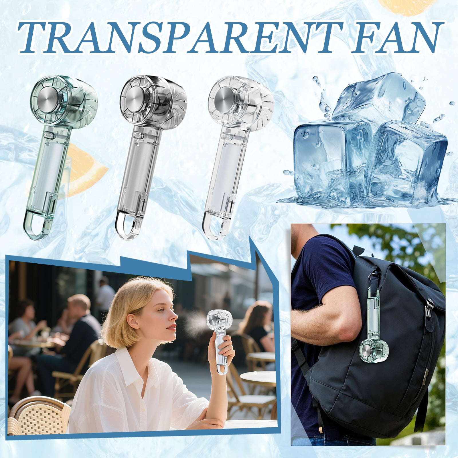 Ice Handheld Fan Transparent Long Battery Life New Portable Fan With ...