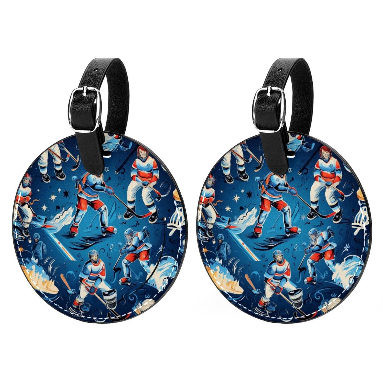 Ice Hockey 2Pcs PU Leather Round Luggage Tags with Privacy Cover and ...