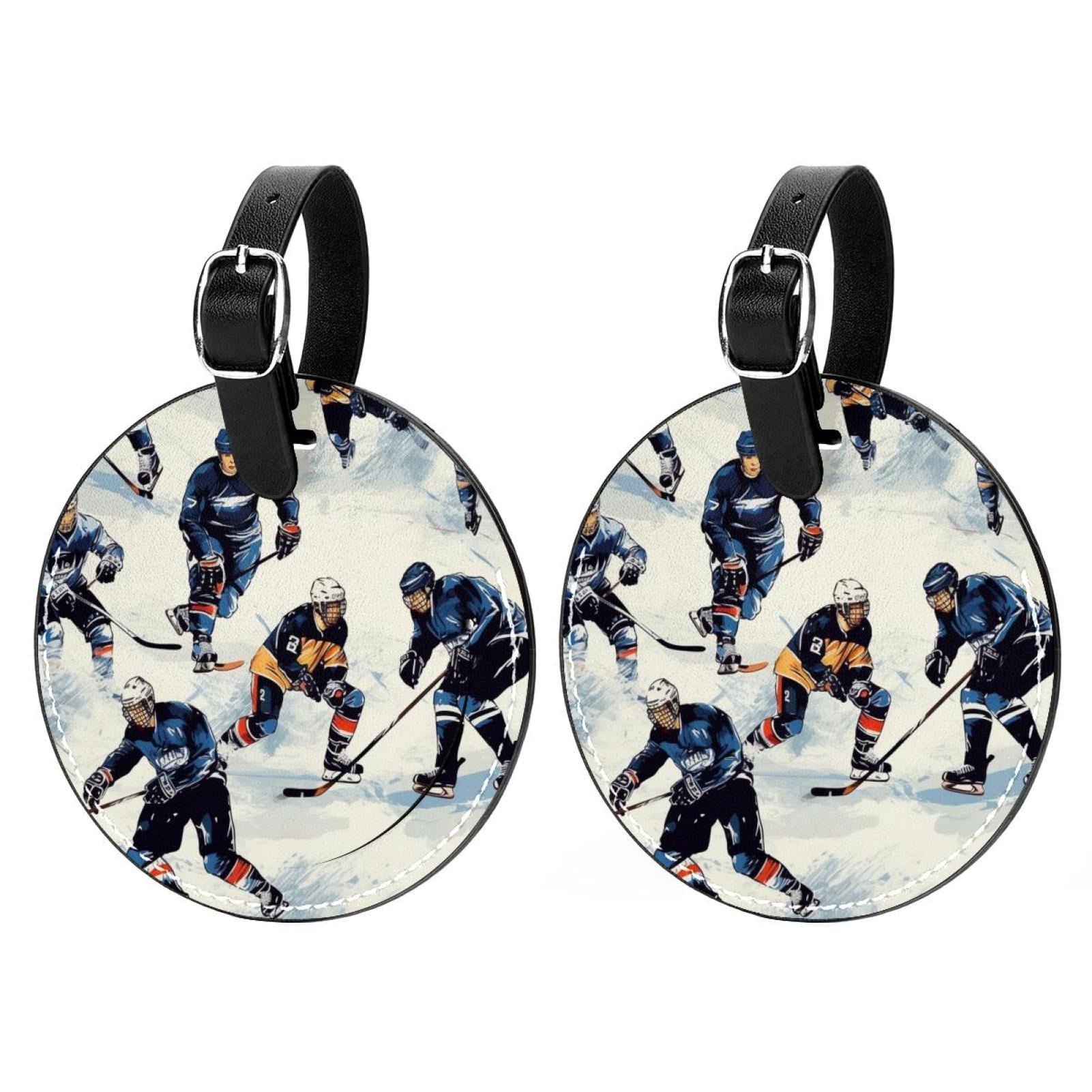 Ice Hockey 2Pcs PU Leather Round Luggage Tags with Privacy Cover and ...