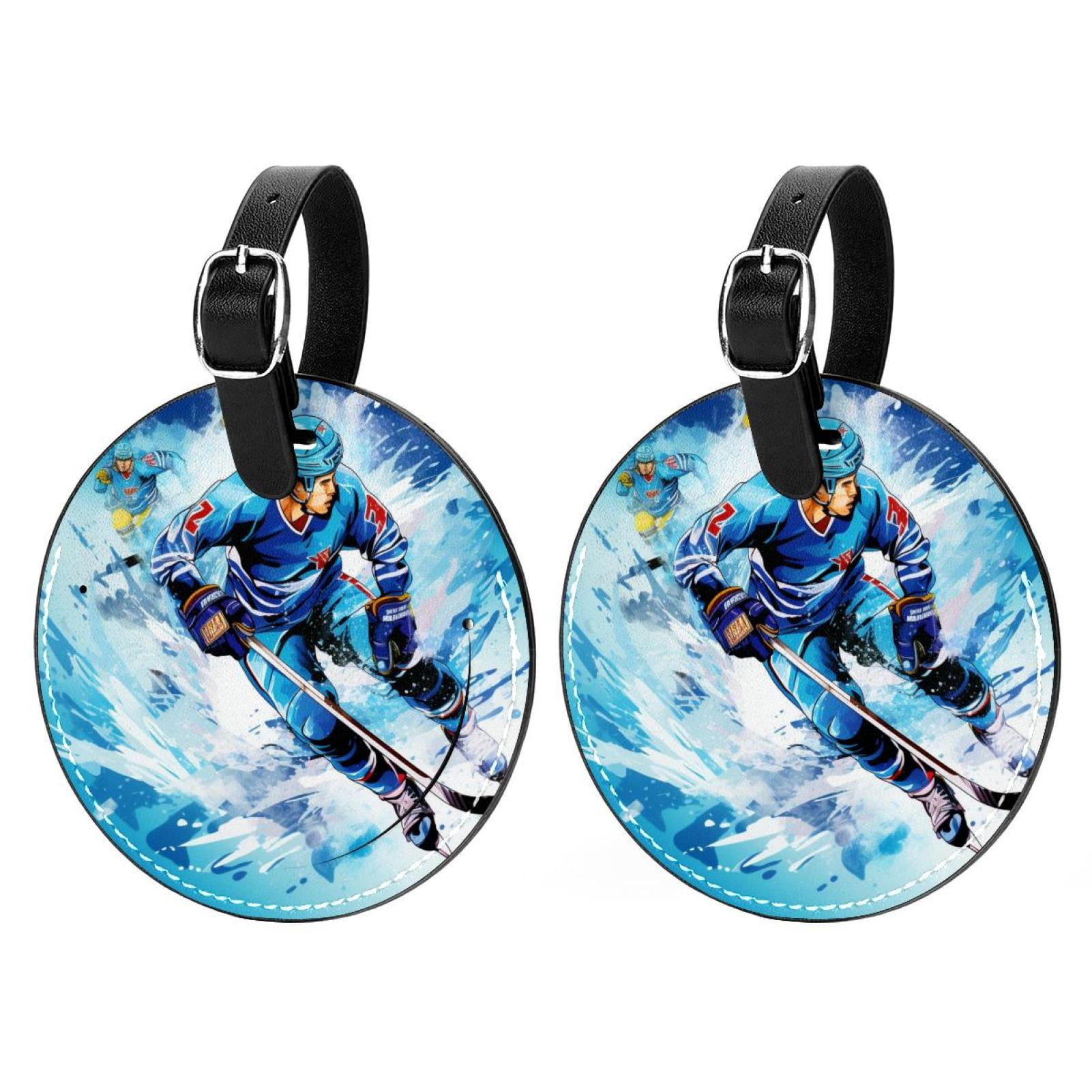 Ice Hockey 2Pcs PU Leather Round Luggage Tags with Privacy Cover and ...