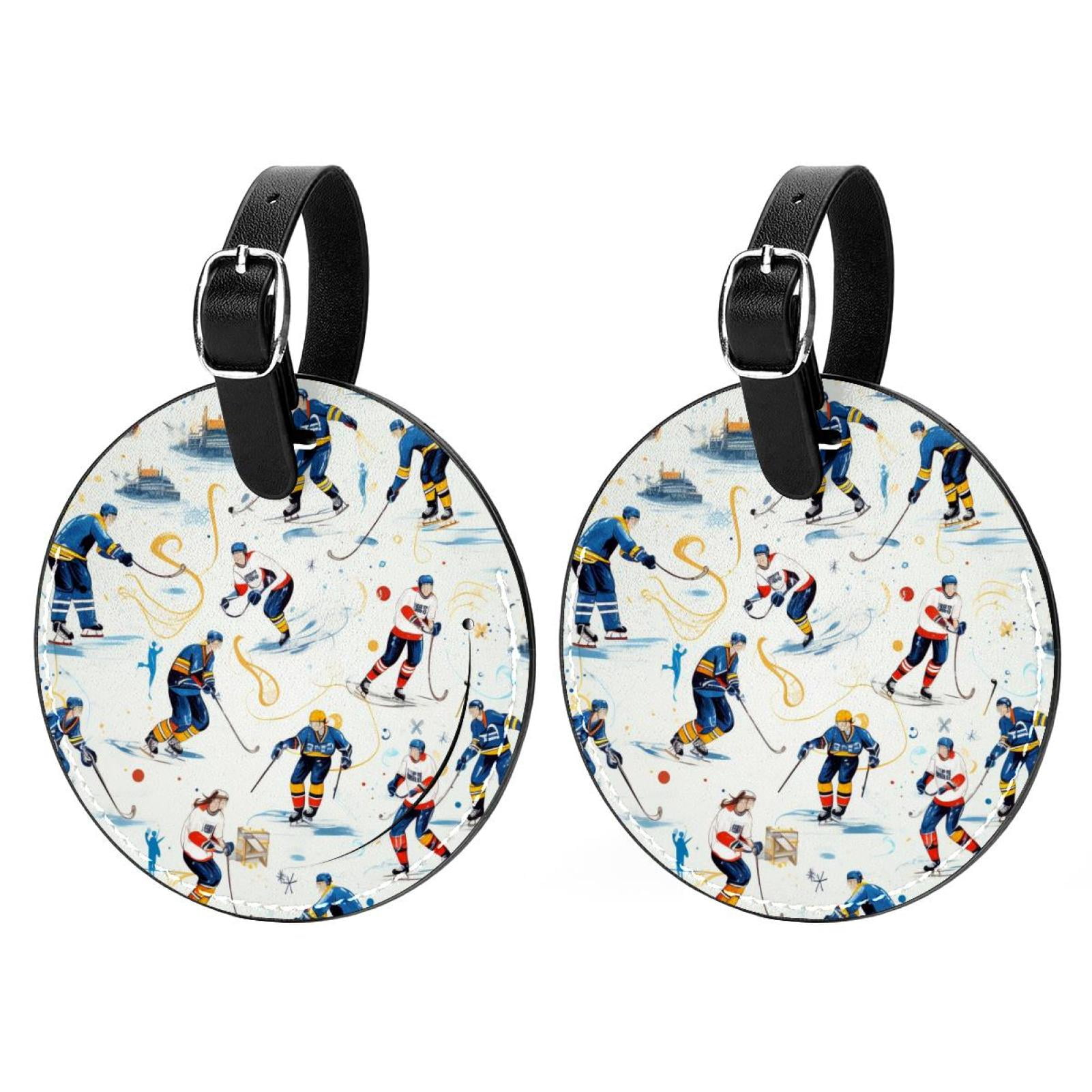 Ice Hockey 2Pcs PU Leather Round Luggage Tags with Privacy Cover and ...