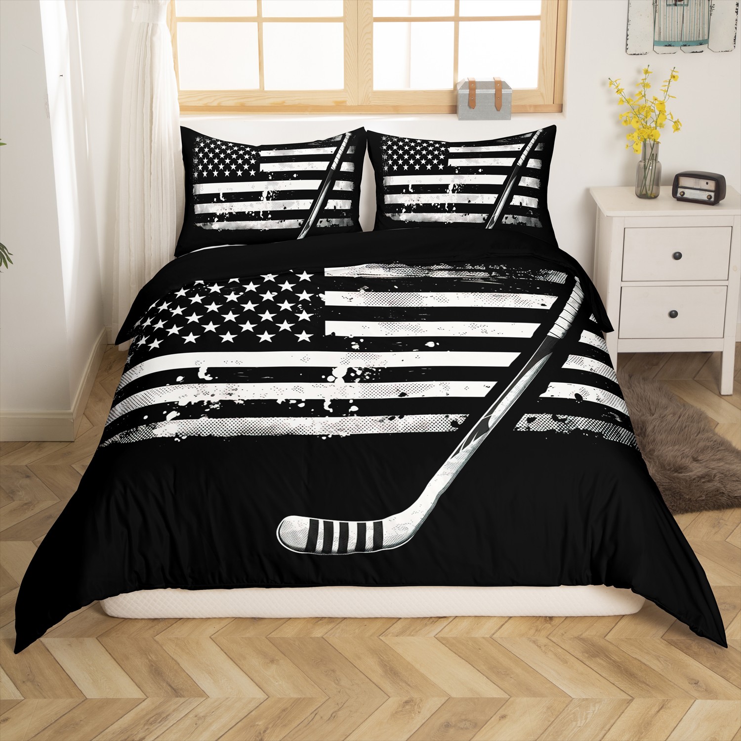 Ice Hockey Bedding Set for Teens Adults,Vintage America Flag Duvet ...