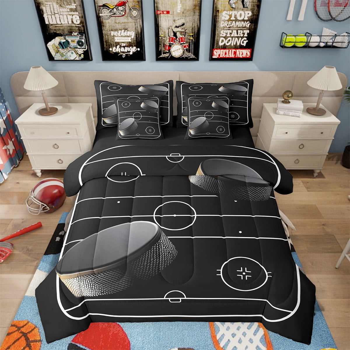 Ice Hockey Bedding Sets 7 Piece Sports Bedding Sets Teen Winter Sports ...