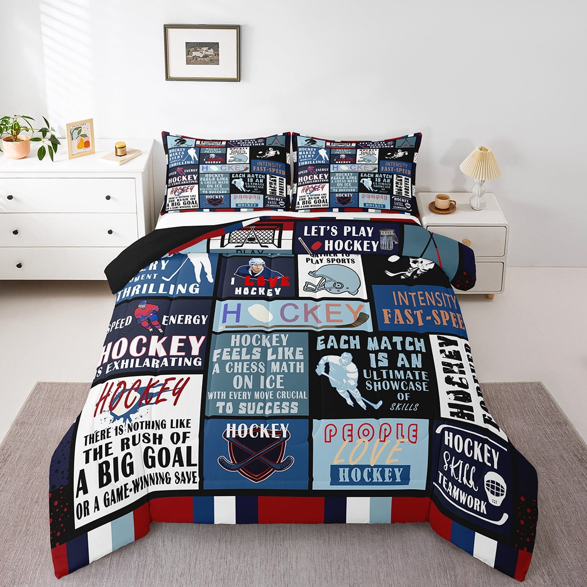 Ice Hockey Down Comforter Queen Size,Patchwork Geometric Striped ...