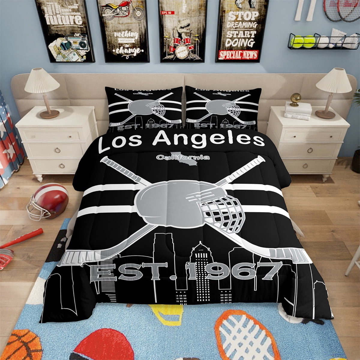 Ice Hockey Comforter Set for Hockey Fan,Sports Bedding Set ,Hockey City ...