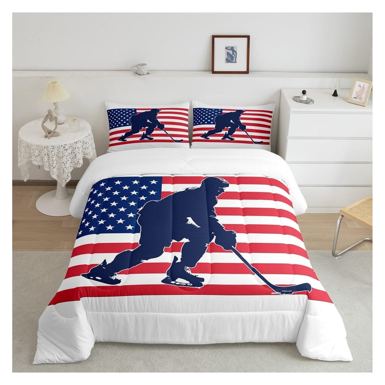 Ice Hockey Comforter Set King Size Hockey Player Bedding Set for Kids ...