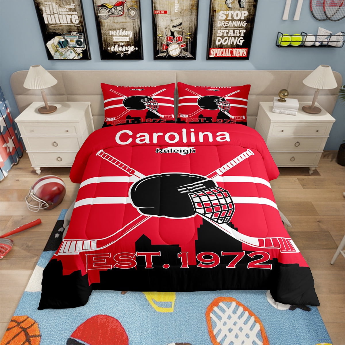Ice Hockey Comforter Set King for Winter Sports Fan, Ice Hockey Fans ...