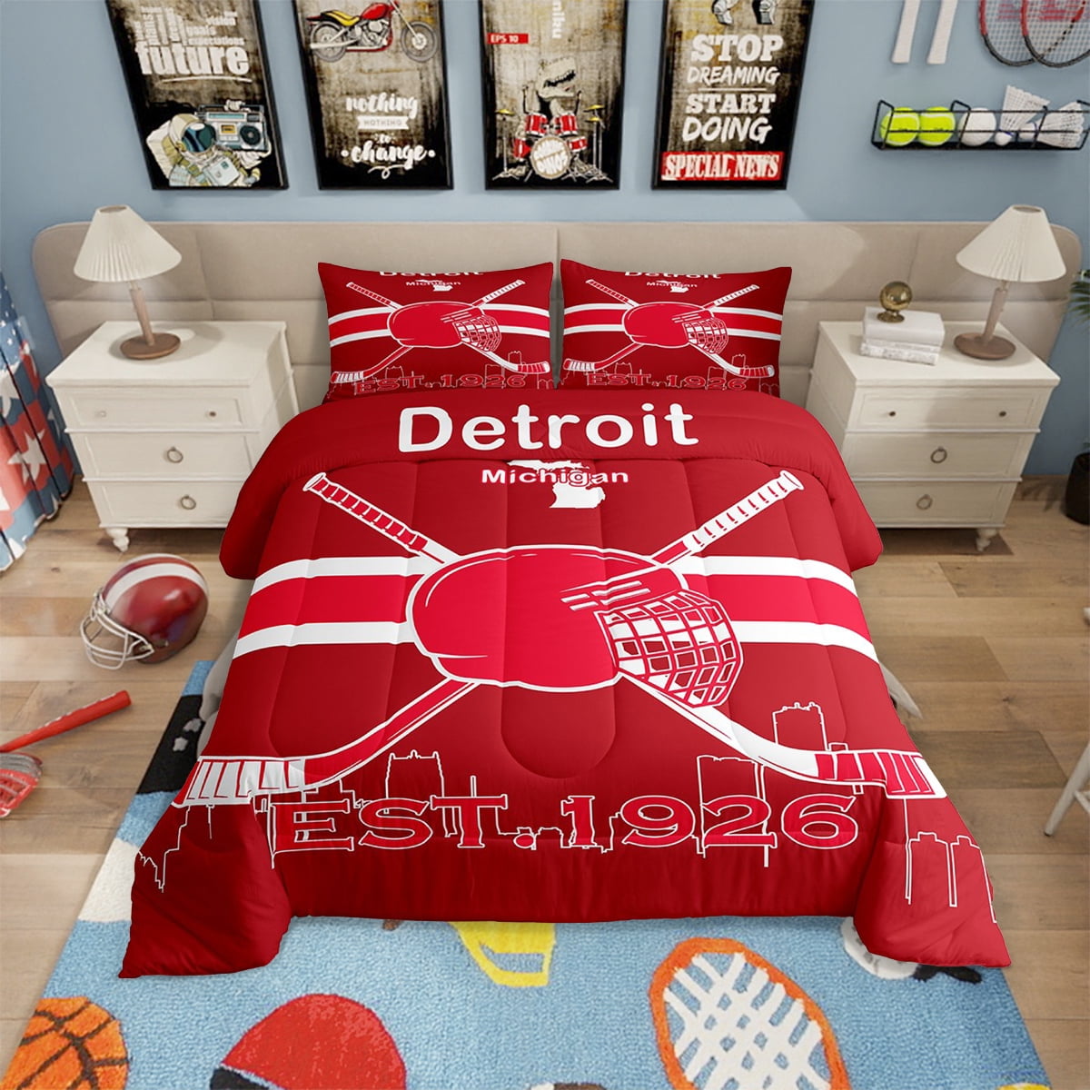 Ice Hockey Comforter for Ice Hockey Fan,Hockey Lovers Bedding Set ...