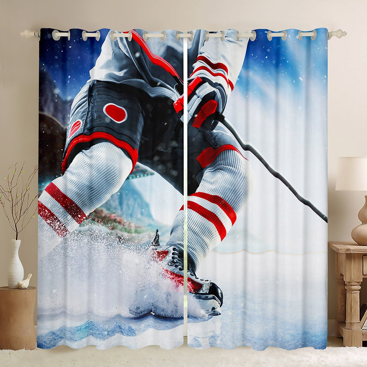 Ice Hockey Curtains for Girls Teenagers Boys Winter Ice Sports Games Curtains & Drapes, Youth ...
