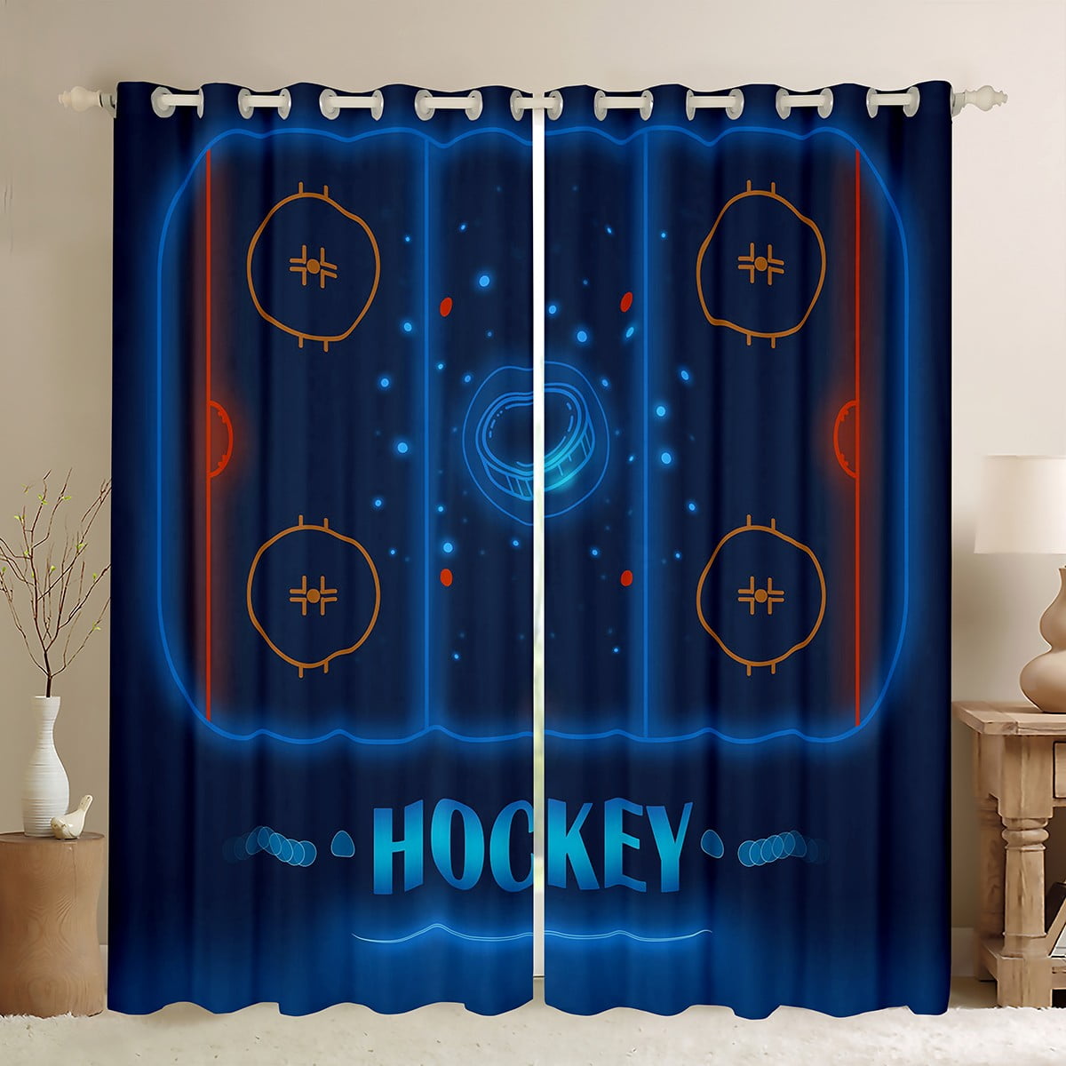 Ice Hockey Curtains Sports Window Curtain Teen Ice Hockey Field Print ...