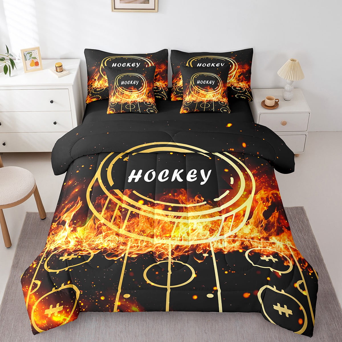 Ice Hockey Full Comforter Set with Sheets Sports Bedding Sets Hockey ...