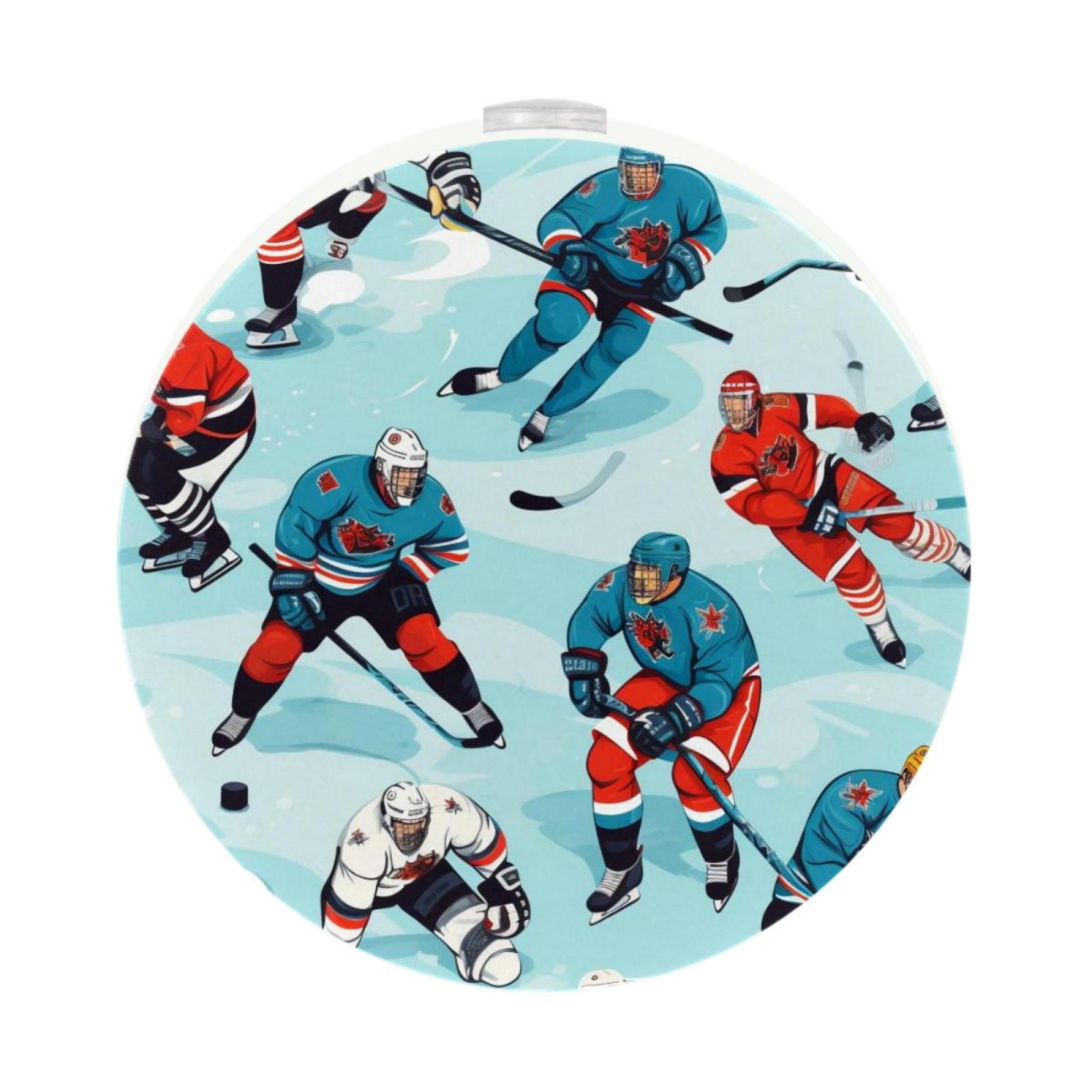 Ice Hockey LED Round Night Light - 2 Pack, Plug-in Motion Sensor Wall ...