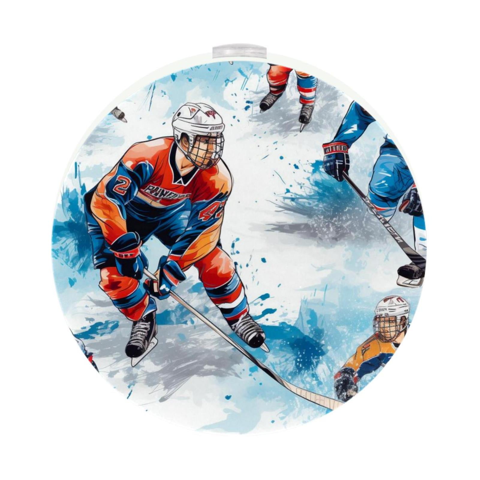 Ice Hockey LED Round Night Light 2PCS - Motion Sensor Activated Soft ...